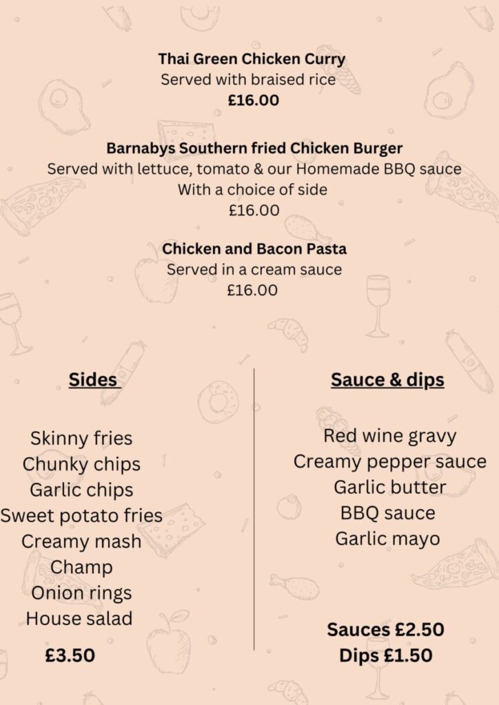 Barnabys Main Menu - Barnabys Restaurant